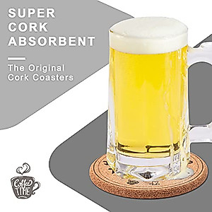 Cork Coasters for Drinks Absorbent with Holder, Drink Coasters, Cute/Funny Set of 8 Large Round Outdoor Cup Coasters for Wooden Table Protection, Coffee Trivet, Cups and Mugs - Cool Drink Coaster Gift