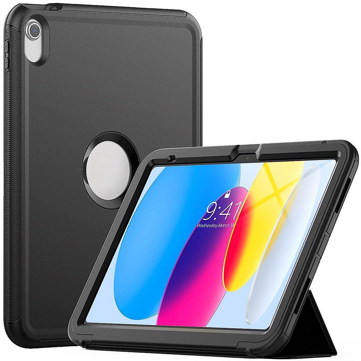 SEYMAC stock Case for iPad 10th Generation 10.9'' Case 2022, Shockproof Tri-Fold Stand Case with Pen Holder, Detachable Magnetic-Cover with Auto Sleep/Wake Case for iPad 10th Generation 10.9'', Black