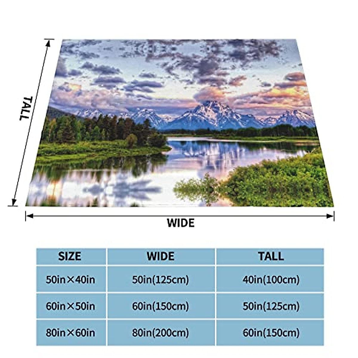 Grand Teton National Park Print Fleece Throw Blanket for Couch Ultra Soft Lightweight Flannel Blanket, 50" X 60"