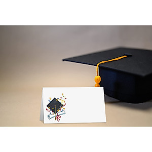 Table Place Card for Graduation Party, 25 Pcs Small Tent Cards Set with Gold Balloons and Graduation Cap Design, Elegant Name Cards Food Lables, Graduation Party Decorations 2022 Supplies(14)