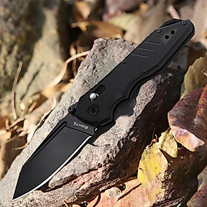 EMHTiii Pocket Folding Knife for Men: 3.93" Stainless Steel All Black Blade, Axis Lock, G10 Scales with Clip, EDC Knives Great for Outdoor, Camping, Hiking, EMH01N