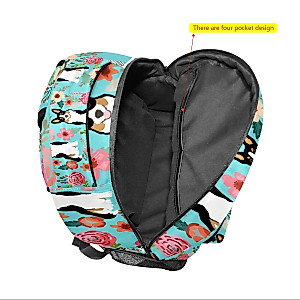 Vijiuko School Bag Girls Boys Backpack Lovely Corgi Flowers Student Shoulder Book Bag Boy Girl Lightweight Durable Middle Elementary College Bags Satchel Travel Bag Hiking Camping Daypack