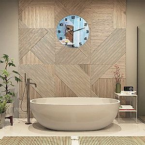 Wall Clocks for Living Room Decor 10 Inch Silent Non-Ticking Wall Clocks Battery Operated Round Hanging Clock Real Wood for Home/Office/Kitchen/Classroom/School Cat Pattern