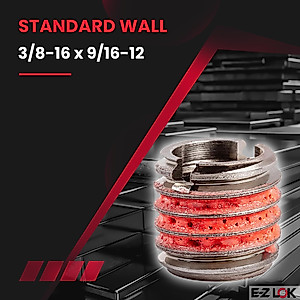 E-Z Lok Externally Threaded Insert, 303 Stainless Steel, 3/8"-16 Internal Threads, 9/16"-12 External Threads, 0.515" Length, Made in US (Pack of 5)