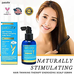 PURA D'OR Scalp Therapy Energizing Scalp Serum Revitalizer (4oz) with Argan Oil, Biotin, Caffeine, Stem Cell, Catalase & DHT Blockers, All Hair Types, Men & Women (Packaging may vary)