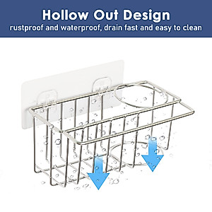 LANIPHIA 3-in-1 Sponge Holder for Kitchen Sink, Stainless Steel Adhesive Sink Caddy, Kitchen Sink Caddy Organizer for Sponge, Brush and Sink Stopper