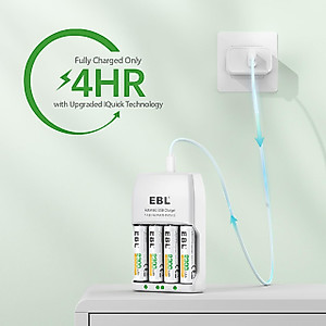 EBL AA Rechargeable Batteries 4 Pack, 2300mAh Ni-MH with Individual Cell Battery Charger - Rechargeable AA Batteries and 916 Charger Combo for Ni-MH/Ni-CD AA AAA Rechargeable Batteries