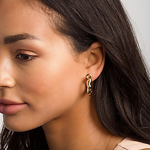 Twisted Gold Hoop Earrings for Women, Thick Chunky Hoops Hypoallergenic Vintage Twist Earings Big