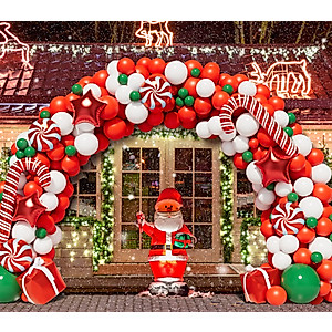 BONROPIN Christmas Balloon Garland Arch kit with Christmas Red White Candy Balloons Gift Box Balloons Red Star Balloons for Xmas Party Decorations