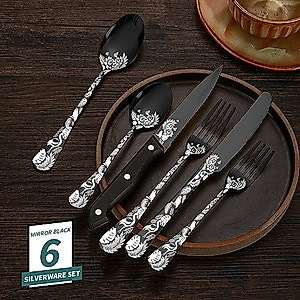 24-Piece Silverware Set with Steak Knives for 4,Unique Pattern Design，Stainless Steel Flatware Cutlery Set For Home Kitchen Restaurant Hotel, Kitchen Utensils Set, Mirror Polished, Dishwasher Safe