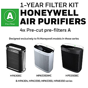 Honeywell HEPA Air Purifier Filter R, 3-Pack for HPA 100/200/300 and 5000 Series & Honeywell HRF-A300 Air Purifier Pre Kit Filter, 4-Pack & Honeywell HEPA Air Purifier Filter R