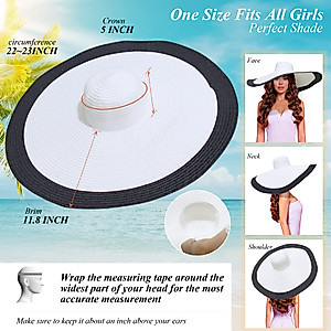 Oversized Sun Straw Hat for Women, UPF 50+ Floppy Wide Brim Summer Hat, Foldable Roll Up Travel Hat (Black White, 11.8 Inches Brim Width)