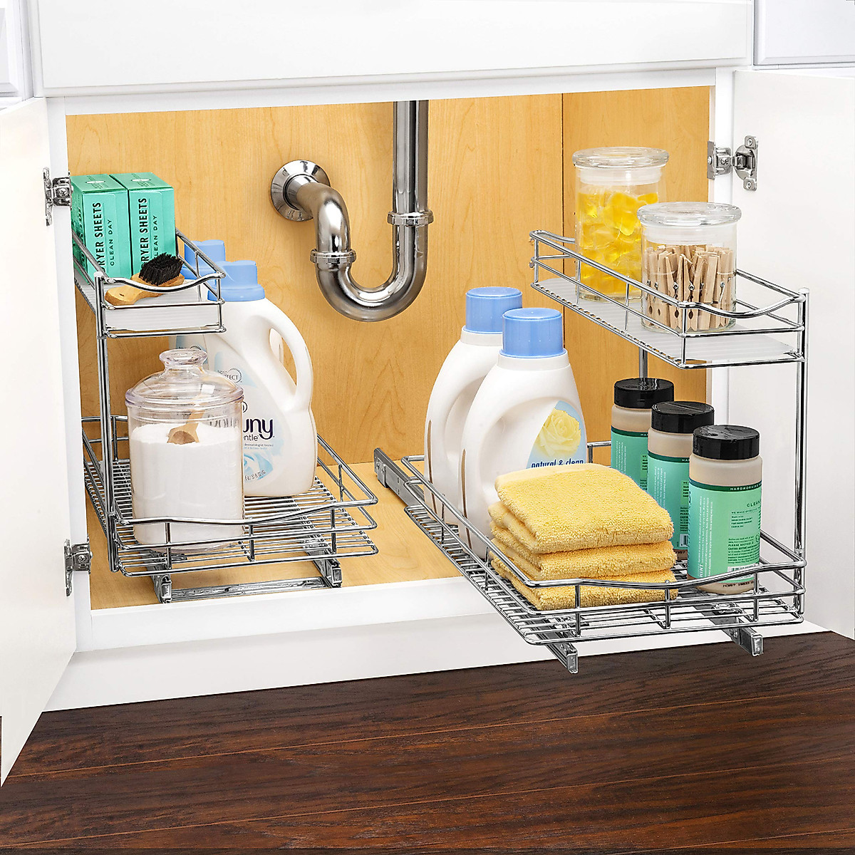Lynk Professional® Slide Out Under Sink Cabinet Organizer - Sliding Storage for Inside Kitchen Cabinet or Under Sink - 11.5 in. wide x 18 inch deep - Chrome