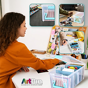 ArtBin Semi Satchel Portable Craft Organizer with 3 Dividers - Clear Plastic Storage Case for Art & Craft Supplies