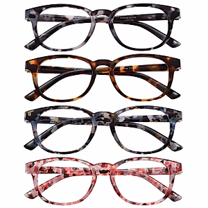 Przene 4 Pack Reading Glasses with Spring Hinge Blue Light Blocking Glasses for Women Men Oval Frame