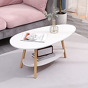 RVEE 2 Tier Coffee Table Cocktail Table Sofa Table Ellipse Oval Modern Mid Century Wood Legs White