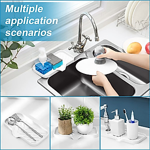 SUBEKYU Silicone Kitchen Soap Tray, Sink Tray for Kitchen Counter/Soap Bottles, Sponge Holder and Organizer with Drain Spout, White, [Size: 9.5 x 5 inch]