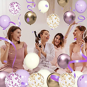 Purple and Gold Balloons, 60pcs 12inch Metallic Lavender and Champagne Balloons, White and Light Purple Balloons with Confetti Balloons for Graduation Wedding Birthday Anniversary Ceremony Decorations