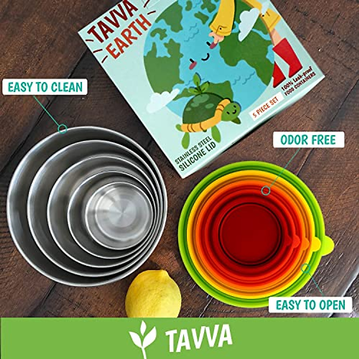 TAVVA Bundle Dips Salad Dressing Container To Go – 3X1.5oz Containers Earth Stainless Steel Food Containers [Set of 5]