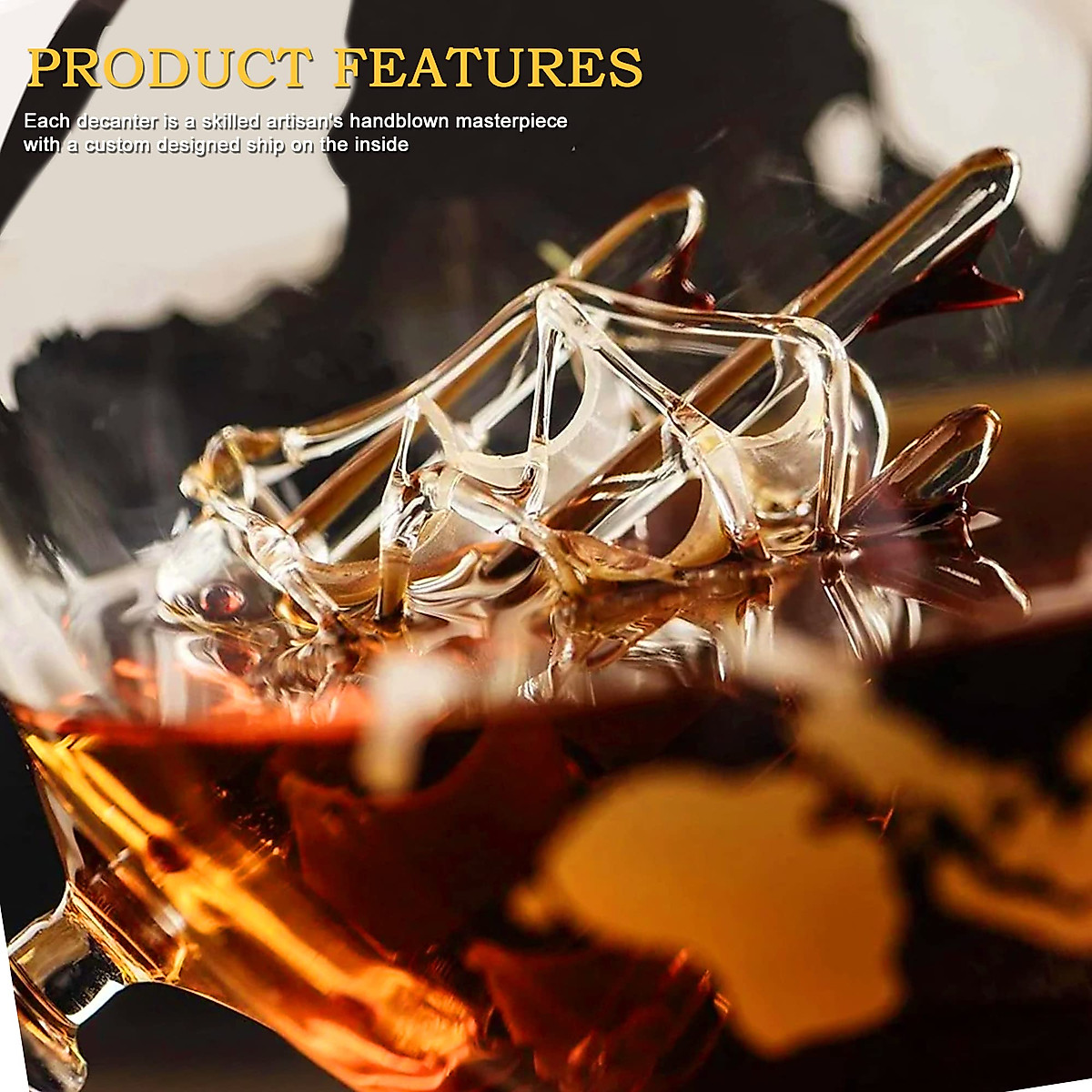 welly pro Whiskey Decanter Set with Wooden Base - Etched World Globe Whiskey Decanter Set, Whiskey Gifts for Men