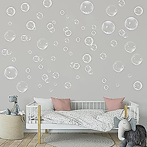 XIAOMAN Transparent Bubble Wall Decal Sticker Cutout Kid's Under The Sea Birthday Party Decoration Blue White Colour Bubble Ocean Background Decor Water Soap Bath Decor for Mermaid Baby Shower (White)