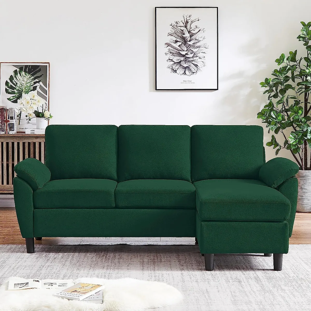 Tornama 79" Convertible Sectional Sofa, Small L Shaped 3 Seat Couch with Reversible Chaise, Modern Linen Fabric Sofa Couches for Living Room, Apartment and Small Space, Green