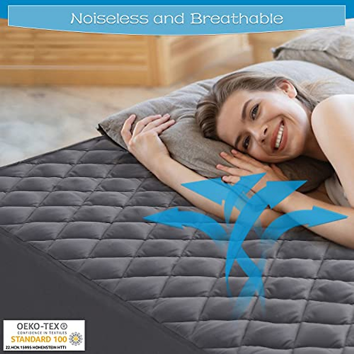 GRT Cal King Size Grey Quilted Fitted Mattress Pad, 100% Waterproof Breathable Mattress Protector, Noiseless Hollow Cotton Mattress Topper, Fitted 8"-26" Deep, Dust Proof