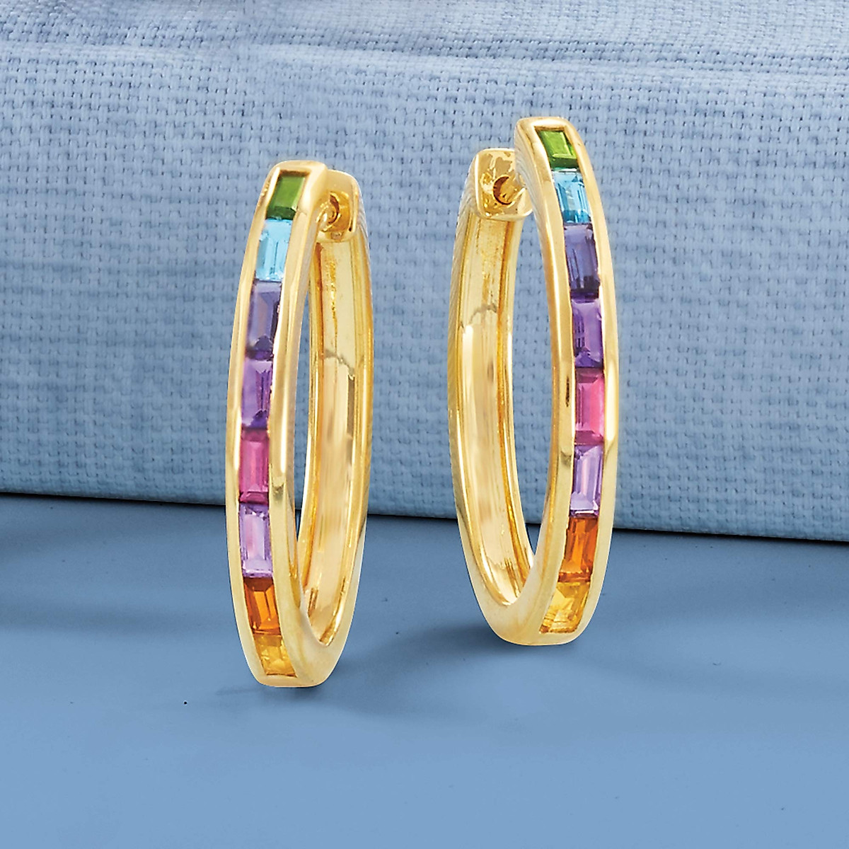 Ross-Simons 1.30 ct. t.w. Multi-Gem Hoop Earrings in 18kt Gold Over Sterling