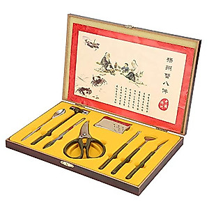 Walfront 8PCS Lobster Crab Cracker Tools Stainless Steel Seafood Claw Tool Set Crab Crackers Set Gift Seafood Scissors Set Hammer/Spoon/Shaving/Axe/Fork/Tweezers/Scissors