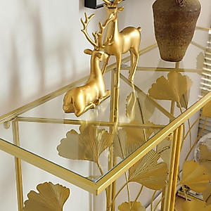 40 Inch Gold Console Table, Sofa Table, Modern Entryway Table, Tempered Glass Shelf with Ginkgo Leaves Decorative for Entryway Living Room Bedroom