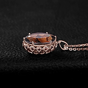 JewelryPalace Huge 8.5ct Oval Shape Natural Smoky Quartz Pendant Necklace for Women, 925 Sterling Silver 14k Rose Gold Plated Necklace for Her, Genuine Gemstone Jewelry sets 18 Inches Chain