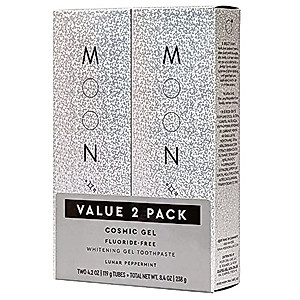 MOON Cosmic Gel Stain Removal Toothpaste, Fluoride-Free, Lunar Peppermint Flavor for Fresh Breath, for Adults (2 Pack)