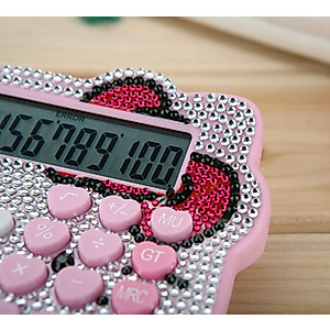 Hello Kitty Calculator, Xinyu Lighting Creative and Cute Solar Calculator, 12-Digit LCD Display, Suitable for Adults and Children, Solar and Battery Powered (White Jewel Model)