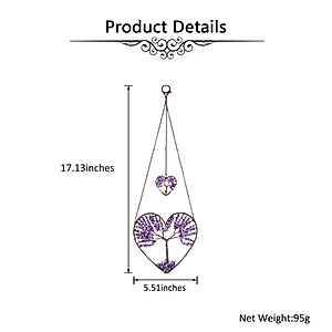 Jovivi Tree of Life Feng Shui Crystal Heart Hanging Ornament Amethyst Gemstones Healing Stones Yoga Meditation Window Wall Hanger for Home Wedding Decor