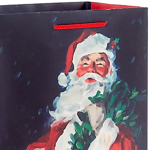 Hallmark 9" Medium Christmas Gift Bag Bundle (4 Bags: Traditional Santa, Holly Wreath, Snowy Red Car, Red and Green Plaid) for Friends, Coworkers, Teachers, Neighbors