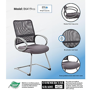 Boss Office Products Mesh Back Guest Chair with Pewter Finish in Charcoal Grey 24D x 24W x 39H in