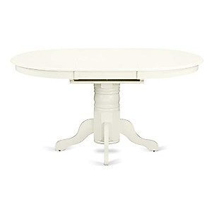 East West Furniture Avon 7 Piece Set Consist of an Oval Dinner Table with Butterfly Leaf and 6 Faux Leather Dining Room Chairs, 42x60 Inch, Linen White