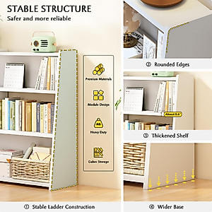 IOTXY Wooden Extendable Shelf Bookcase - 3-Tier Ladder Low Short Bookshelf for Small Space or Corner, White, S