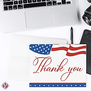 Patriotic Thank You Voting Cards with Envelopes, American Flag July 4th USA Greeting Cards | A2 Size – 4.25 x 5.5” Cards When Folded | 80lb (216gsm) Cardstock | 25 Cards and 25 Envelopes Per Pack
