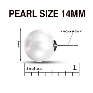 Big Pearl Earrings for Women Oversized Classic Faux Round Studs White Simulated Large Pearl Earrings for Women -14mm