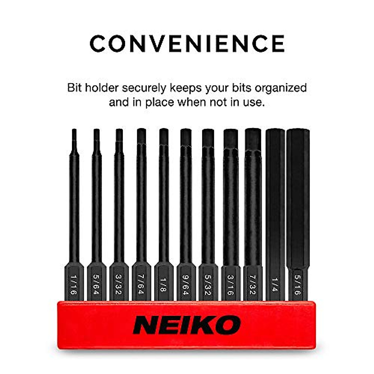Neiko 01147A Allen Wrench Drill Bits, 11-Piece Hex Drill Bit Set, SAE Sizes 1/16" to 5/16", Magnetic Hex Head Bits, 3" Quick Release Shanks, S2 Steel, Compatible with Power Drills and Impact Drivers