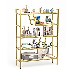 Teraves 5-Tier Adjustable Bookshelf Wood Bookcase with Metal Frame Book Shelf Organizer for Living Room/Bedroom/Study Room,46 Variants
