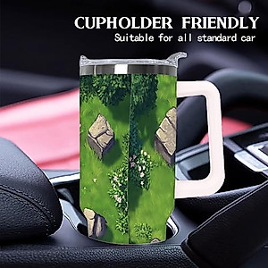FOCIUZTA 40oz Grassland and Stone Pattern Tumbler with Lid, Travel Coffee Cup, Ideal for Easter, Gaming Enthusiast, Mother Day, and Birthday Gifts