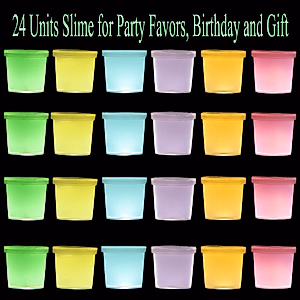inksbui 24 Pack Glow in The Dark Slime, Party Favors Slime, Crystal Galaxy Slime kit with Multi Colors - Blue, Pink, Yellow, Green, Orange and Purple Color, Birthday Gifts for Kids Girl and Boys