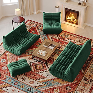 Sdorens Ottoman, Fireside Chair, Footrest, Lazy Floor Sofa Couches, Corner Chair Sofa for Living Room Bedroom Salon Office-Green