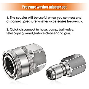 Shimeyao 4 Sets NPT 1/4 Inch Pressure Washer Coupler Quick Connect Plug Male Female 1/4 Quick Connect Fittings Pressure Washer Adapters Pressure Washer Accessories (Internal Thread)