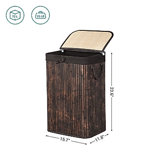 SONGMICS Laundry Hamper with Lid, Bamboo Laundry Basket with Liner Bag, Foldable Storage Hamper with Handles in Bedroom Closet Laundry, 72L, Rustic Brown ULCB10WN