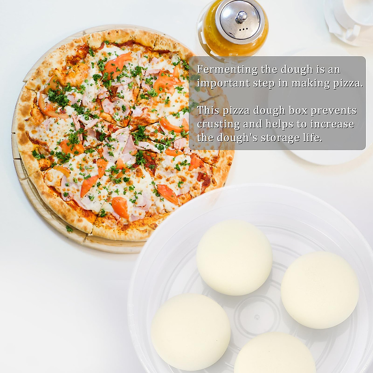 BSTKEY 12 inch Round Pizza Keeper, Food Storage Container with Lid and Handle, Pizza Dough Tray Fits 2-4 Dough Balls, Clear Plastic Food Storage Carrier for Cheese Cake Cupcakes Pies Pastries Fruit