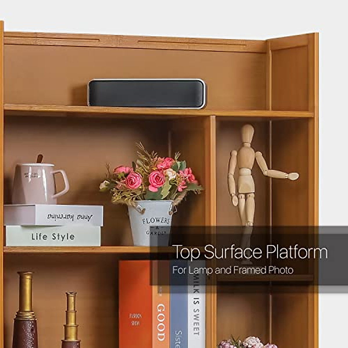 MoNiBloom 6 Tier Bookcase, Bamboo Freestanding Display Shelves Bookcase Open Storage Book Shelves for Living Room Home Office Décor, Brown