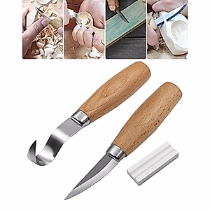Wood Carving Knife Set - 2 PCS Woodworking Wood Carving Chisel Set with White Sharpening Stone - Gouges Woodworking Chisels for Hobbyists, Beginners and Professionals